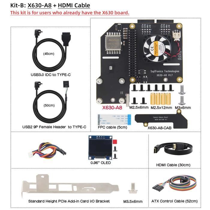 Kit-b - Geekworm PiKVM A8 version PCIe pour Raspberry Pi 4 modèle B KVM sur support IP PiKVM V3 ...