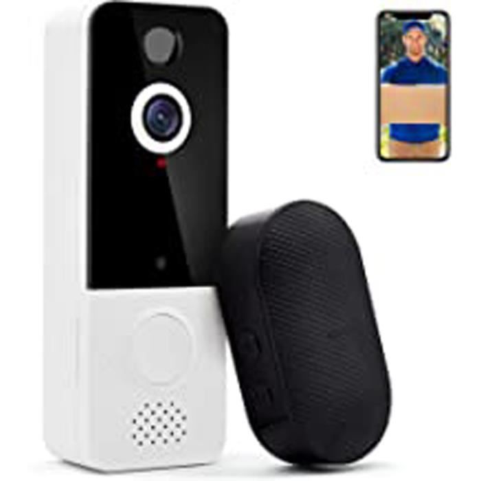 Sonnette Sans Fil Avec Caméra, 1080P Visiophone Sans Fil Avec Carillon ...