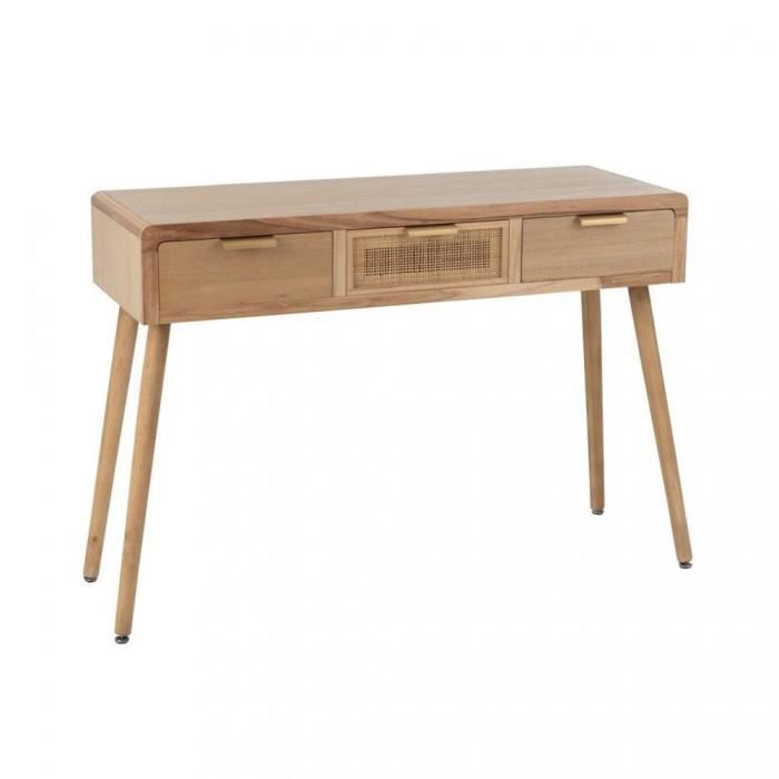 Console - INSIDE 75 - TSARA - 3 tiroirs - Bois/Rotin naturel - Style ...