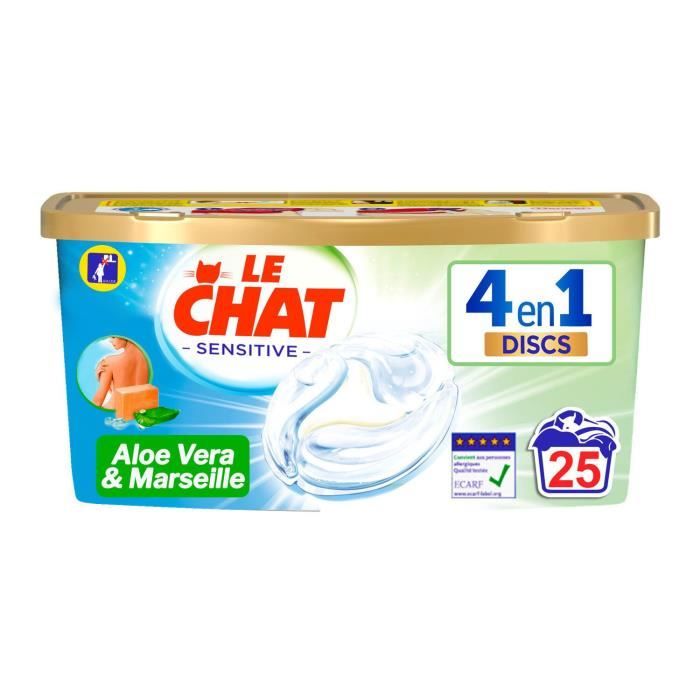 LOT DE 6 - LE CHAT - Lessive Capsule Discs Sensitive 4En1 - boîte de 25 ...