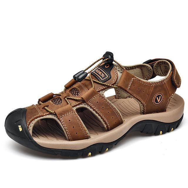 Sandales romaines classiques en cuir véritable pour hommes - Brown ...