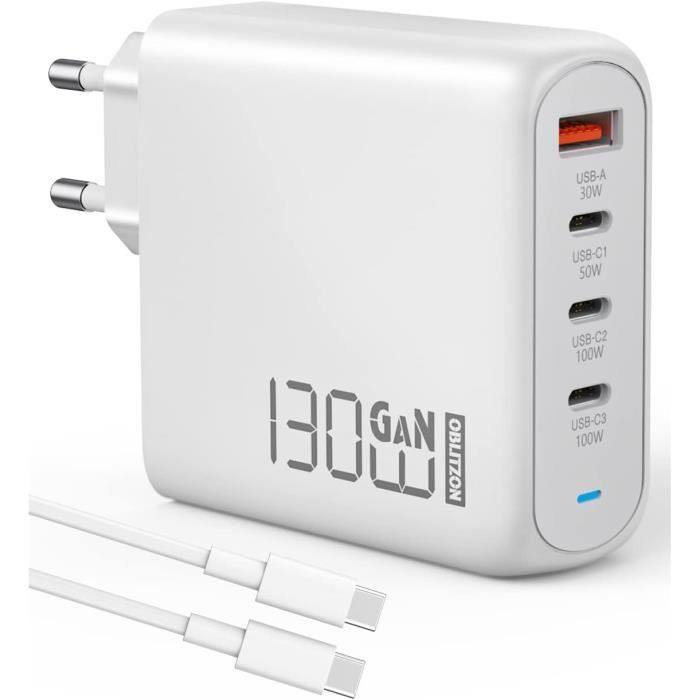 130W Usb C Chargeur Rapide, Pd 100W+Qc 30W Pps Pd Gan Chargeur 4 Ports Adaptateur Type C Avec ...