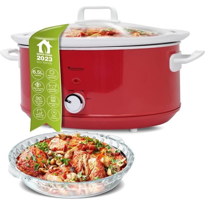 Slow Cooker - 6,5 L - Rouge-Blanc, Bleu Clair-Blanc, Noir - Mijoteuse ...