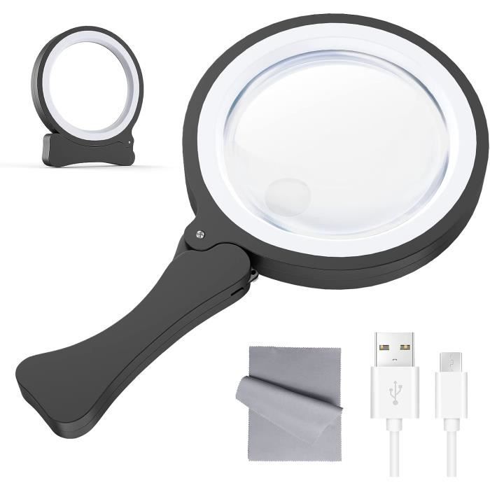 Loupe à 17 LED, Haute clarté et légèreté, loupe de Lecture Pliable ...