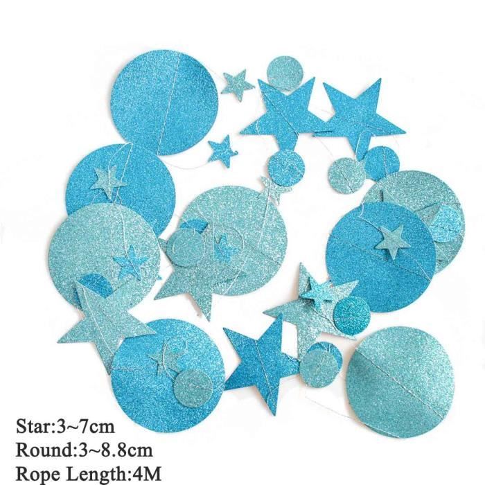 Blue star round -Guirlande d'étoiles rondes en papier brillant de 4M ...