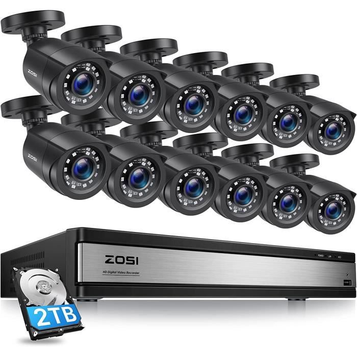 ZOSI 1080P H.265+ Kit Caméra de Surveillance 16CH DVR et 2MP 12pcs ...