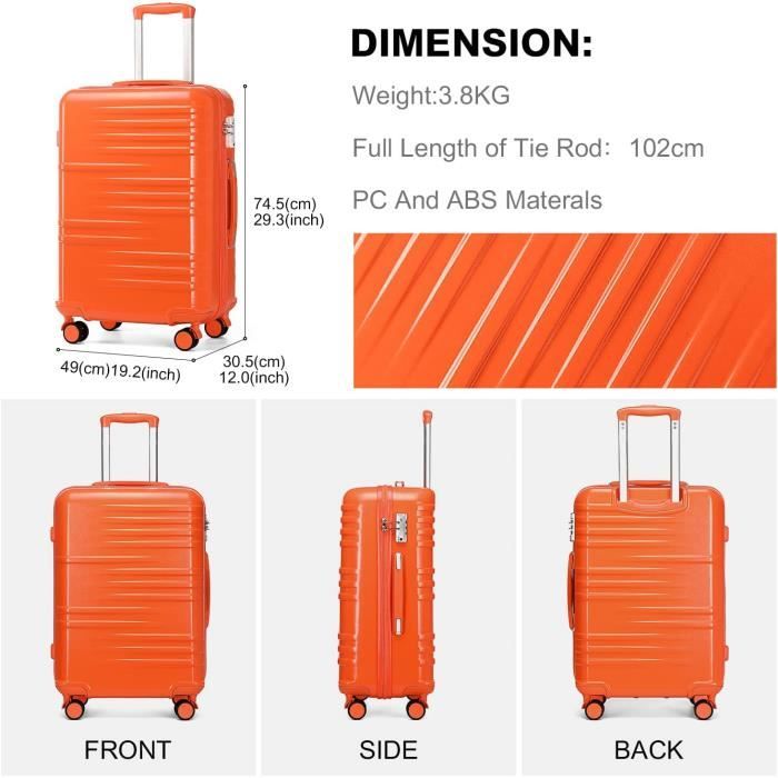 Valise Grande Taille Valises Soute, Valise Rigide Trolley Ultra Légère ...