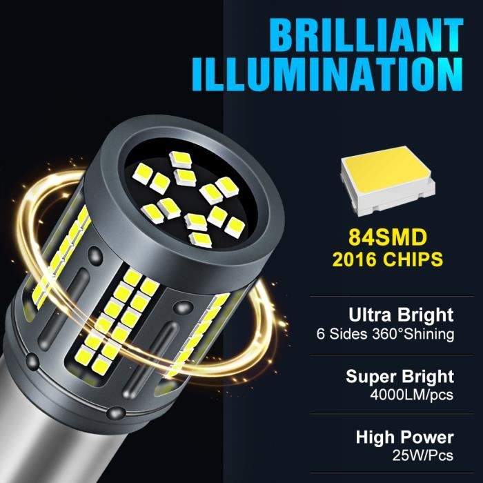 1156 BAU15S PY21W - JAUNE - Clignotants LED CAN Bus P21W, Ampoule LED ...