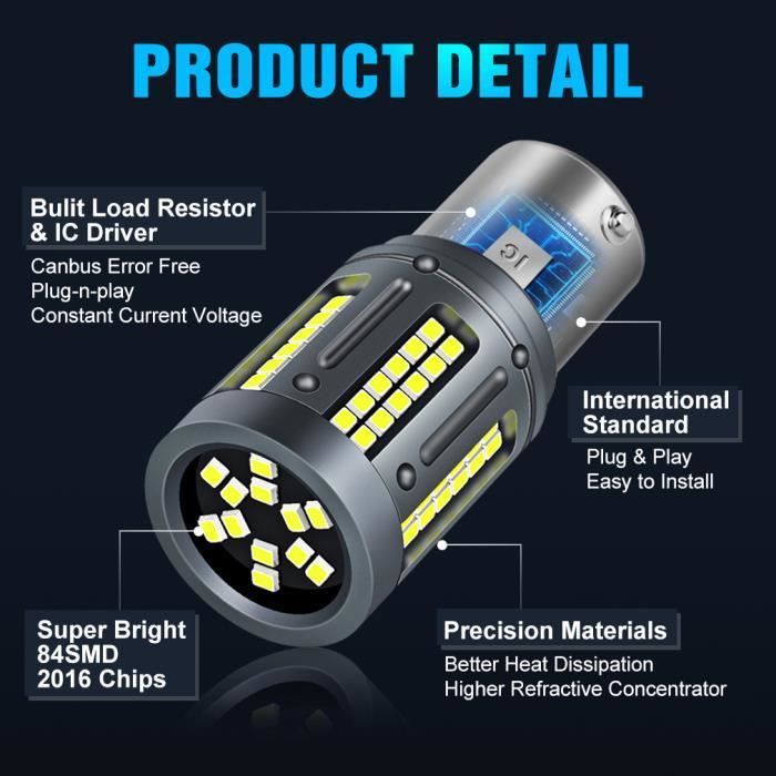 1156 BAU15S PY21W - JAUNE - Clignotants LED CAN Bus P21W, Ampoule LED ...