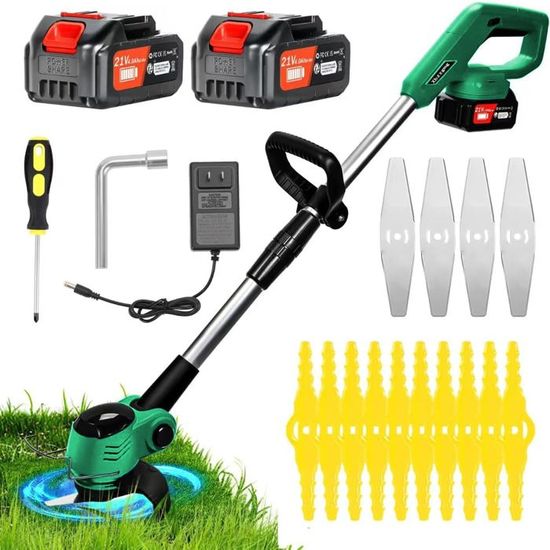 Debroussailleuse Electrique sans Fil, 21V Coupe Bordure sans Fil avec Batterie 4.0Ah et 2 Types ...