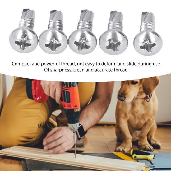 JIN-Vis autoperceuse - 200 pcs vis auto-perceuse tête ronde 410 attaches en acier inoxydable ...