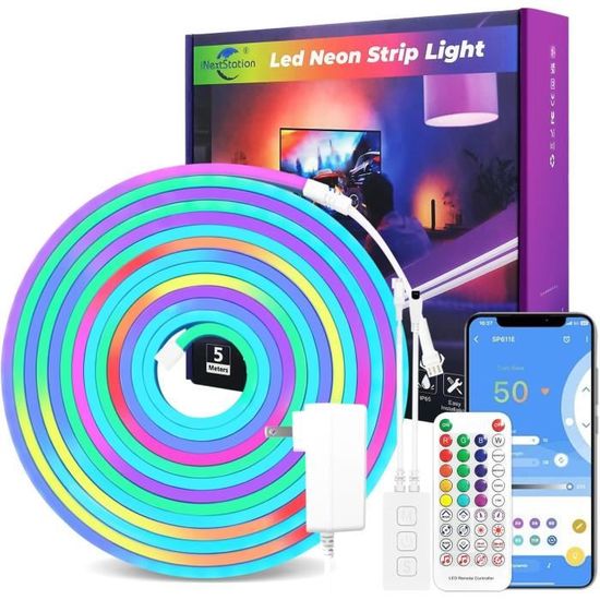 Ruban Led Néon Rgbic 5M 12V Avec Contrôle Bluetooth App, Télécommande Ir, Flexible Etanche Ip65 ...