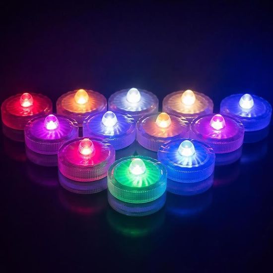 Rikiss Lot de 12 mini lampes submersibles RVB multicolores à LED pour ...