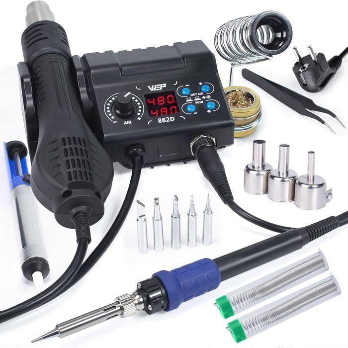 Station de Soudage WEP 882D 2-en-1 SMD avec Air Chaud et Kit Complet ...