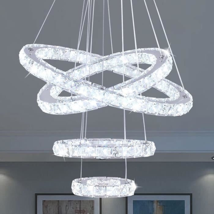 Lustre LED, 4 anneaux Lustre moderne en cristal Salle à manger Salle de ...