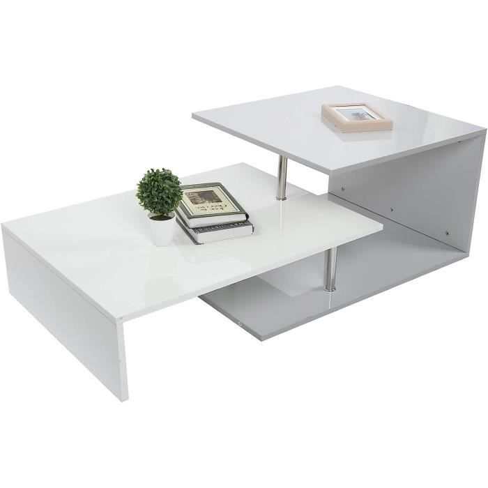 Table Basse à Haute Brillance, Table d'Appoint avec Étagère Ouverte ...