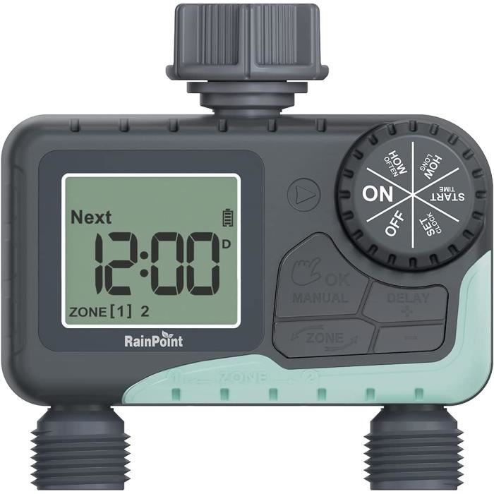 Rain Point Programmateur d'arrosage 2 Voies,Fonction arrosage Manuel,arrosage Automatique et ...