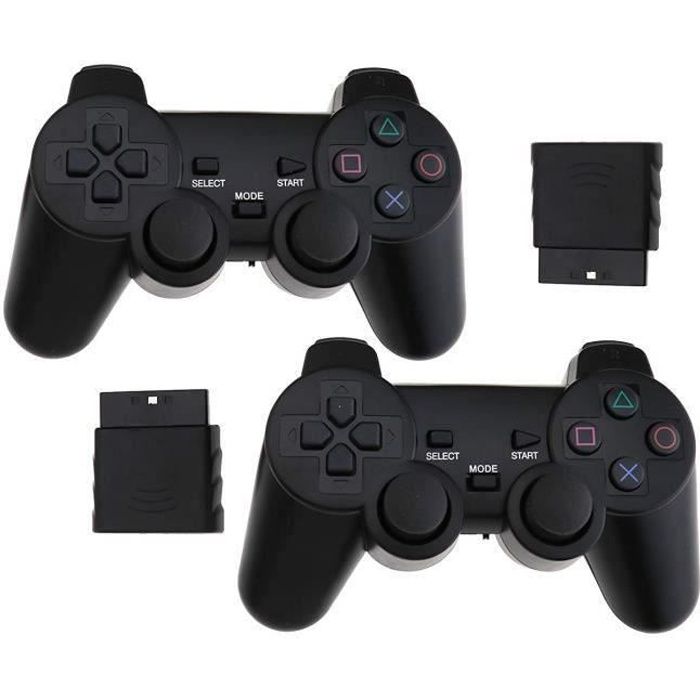 GENOSSEN 2 Packs PS2 Manette Sans Fil Noir Manette de Jeu Dualshock 2 ...