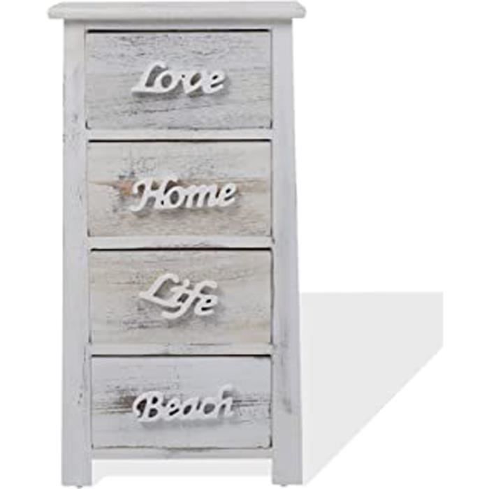 Mobili Commode Blanc Gris, Caisson De Rangement 4 Tiroirs Shabby, En ...