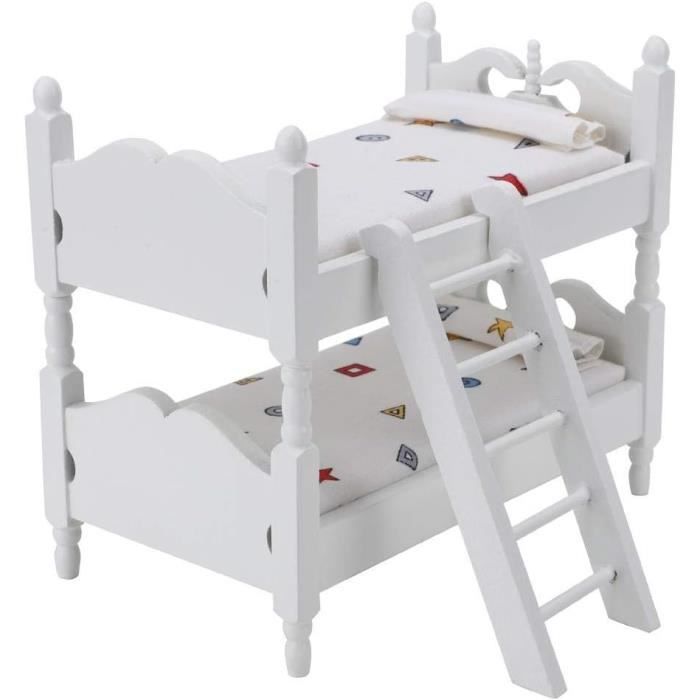 Lit Superposé De Maison De Poupée, 1:12 Mini Lit De Maison De Poupée Miniature Simulé En Bois ...