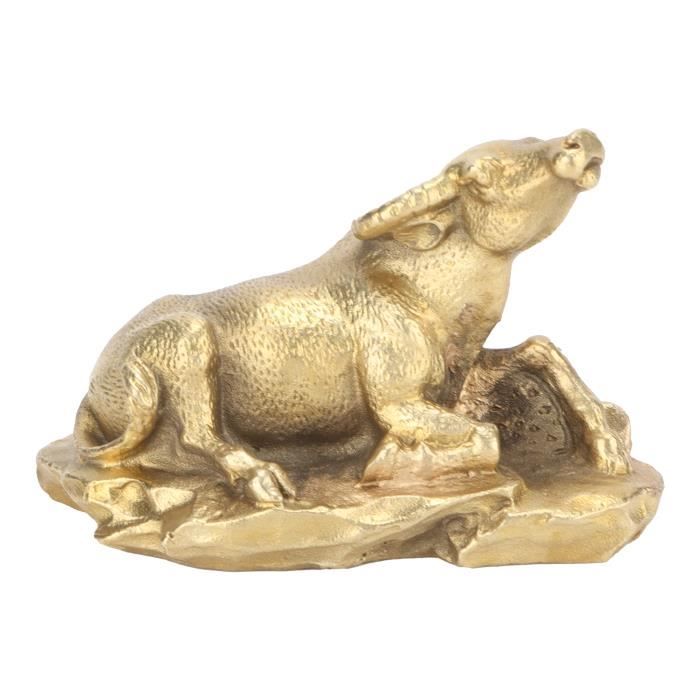 Duokon statue de figurine de vache Ornement de taureau en laiton Statue de position couchée ...