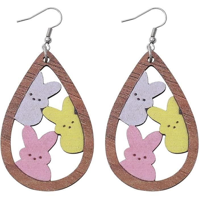 Boucles D'Oreilles Créoles Géantes En Bois Réversibles Avec Motif Vache ...