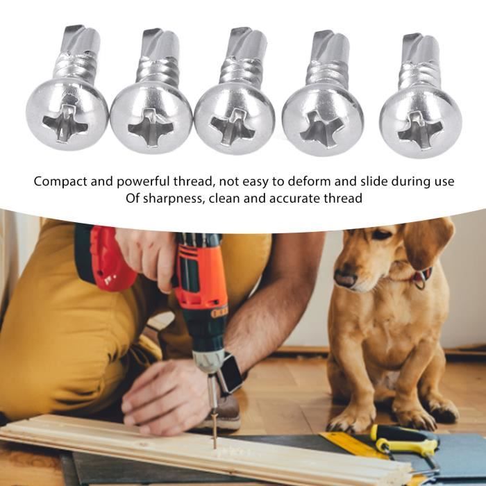 JIN-Vis autoperceuse - 200 pcs vis auto-perceuse tête ronde 410 attaches en acier inoxydable ...