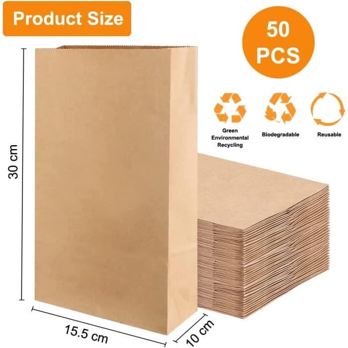 50 pièces Sacs en Papier Kraft 15.5 x 10 x 30 cm Brun Sachet Papier ...