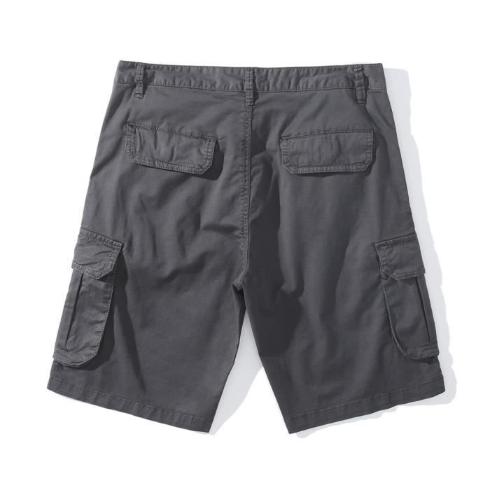 Short Cargo Homme Ete en Coton Coupe Droite Casual Short Multipoches ...
