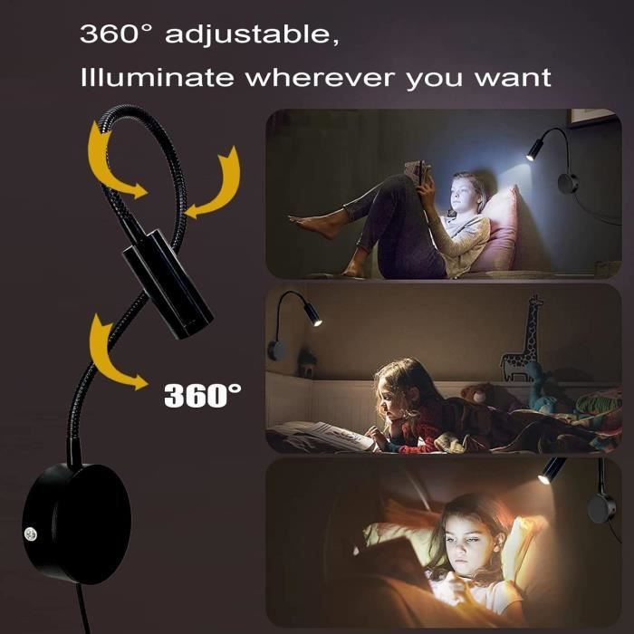 Lampe Chevet Murale,Liseuse Led Tete De Lit,3 Modes De Couleur &10 ...