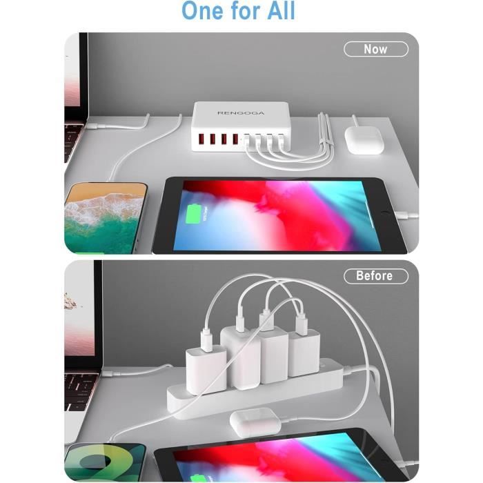 Chargeur USB Multiple, 8 Port USB-A Chargeur Multi 50W Station de ...