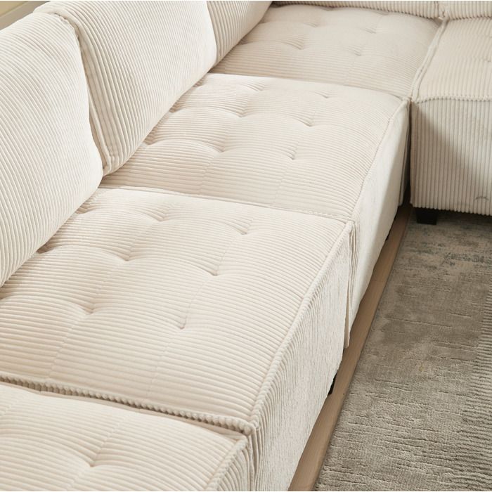 Canapé d'angle 6 places 308cm, tissu corduroy beige, ergonomique ...