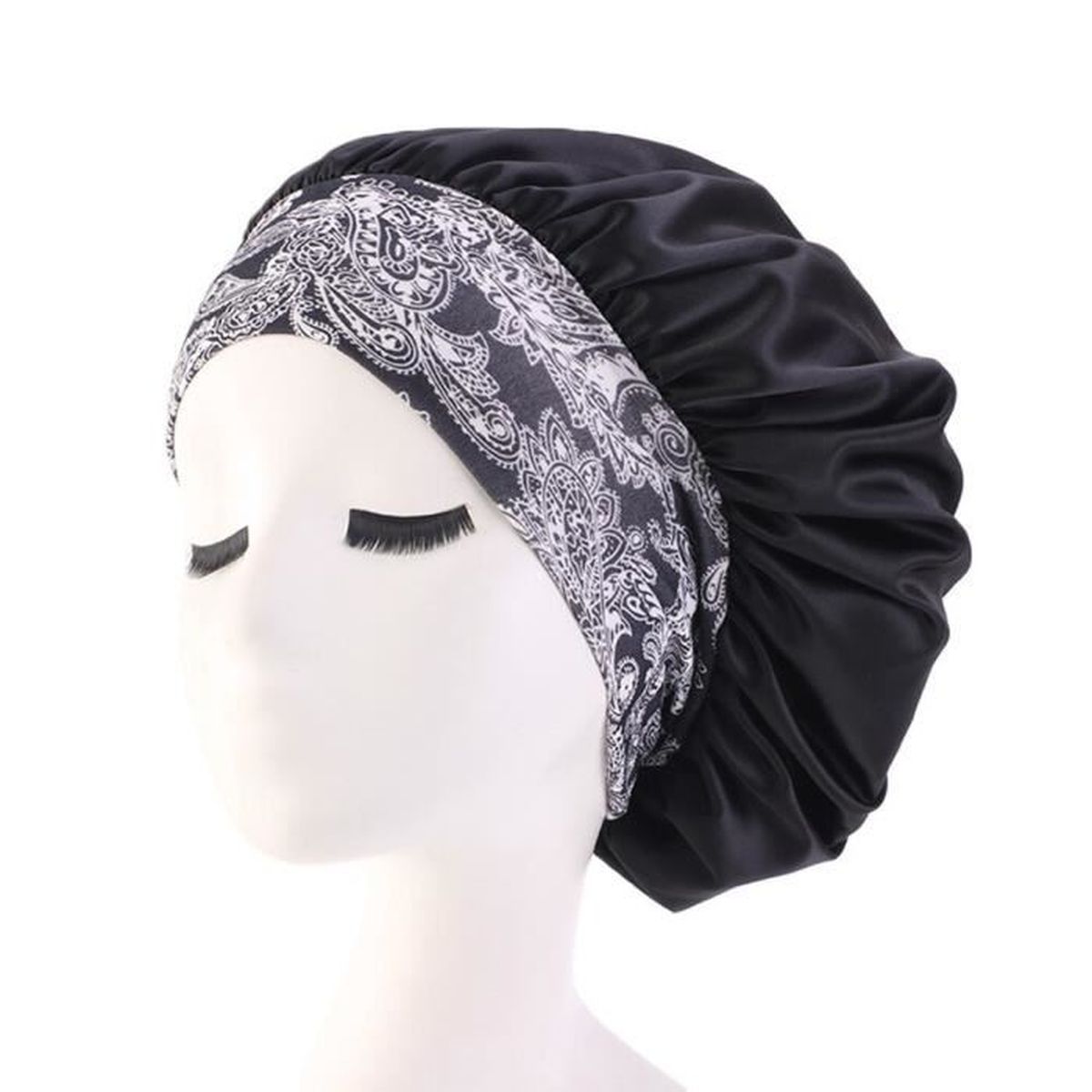 (Black)Bonnet en Satin à large bande élastique pour femmes, couvre-tête ...