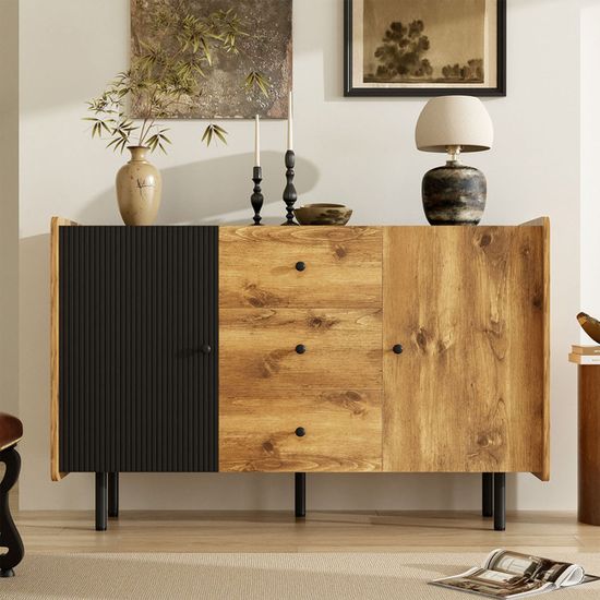 Buffet moderne -SEYAKANY - Buffet 120 cm noir et bois - avec 2 Portes ...