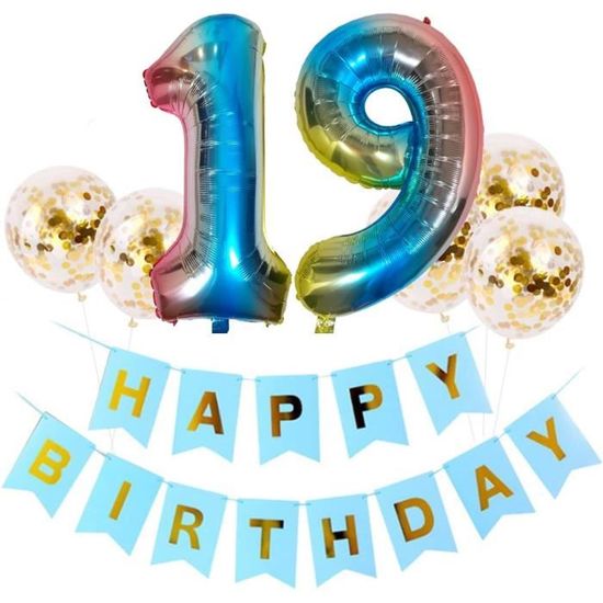Decoration Anniversaire 19 Ans - Deco Anniversaire 19 Ans Bleu, Happy ...
