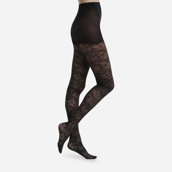 Dim Style, Collant femme voile transparent en dentelle papillon Noir ...