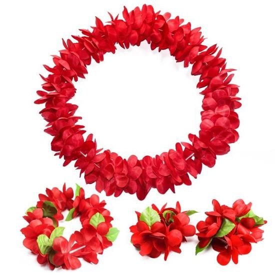 Red Guirxiété de fleurs de fête hawaïenne collier hawaïen robe ...