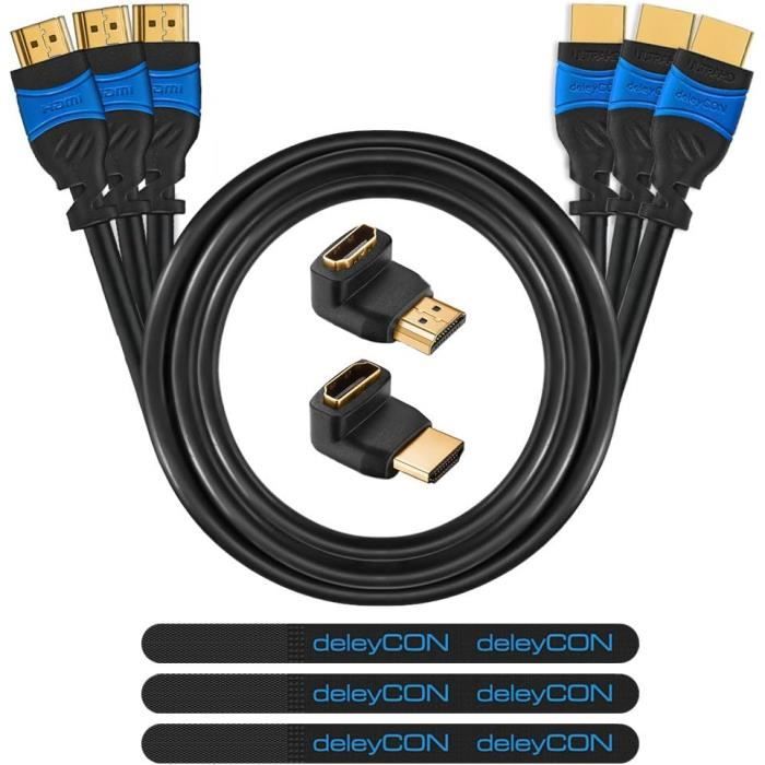 HDMI Set - 3 câbles HDMI 0,5m + 2 adaptateurs d'angle HDMI (90° + 270 ...