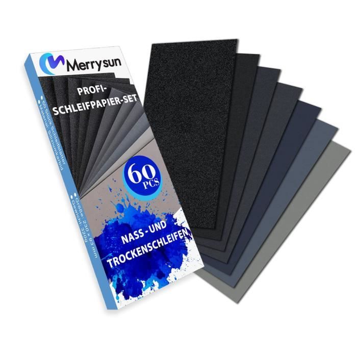 MERRYSUN Lot de 60 feuilles de papier abrasif professionnel - Grain 80 ...