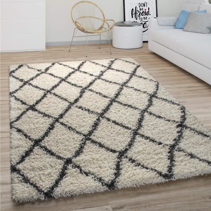Tapis Shaggy Tapis De Salon Poil Long Moderne Boho Scandinave Motif Diamant, Dimension:140X200 ...