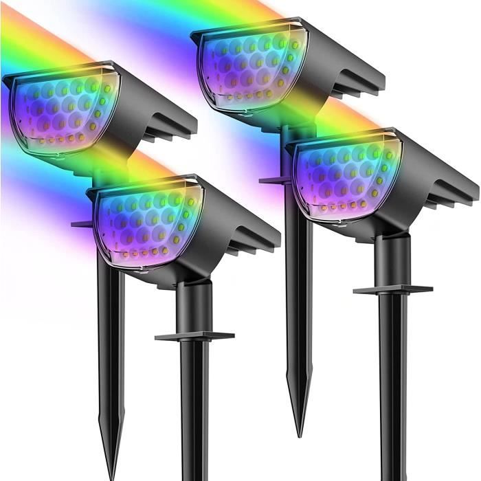 Spot Solaire Exterieur Rgb Changement De Couleur - LAMPE DE JARDIN - Noir - LED - Energie ...