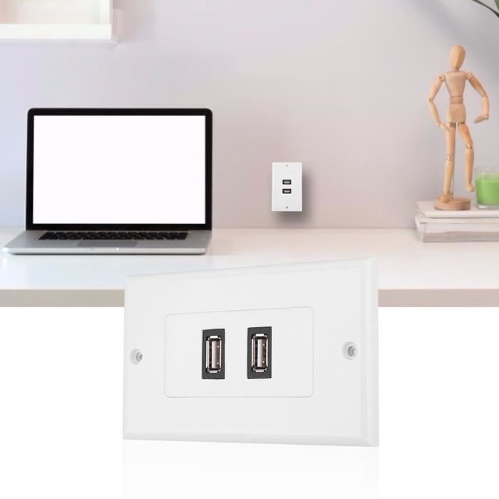 Plaque murale USB - DUOKON - Double port - ABS - 11,5 x 7 cm ...