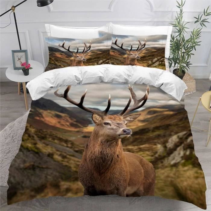 Housse De Couette 220X240 Ado Adulte Parure De Lit Cerf Animal Cerf De La Forêt Housse De ...