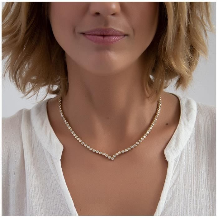 Collier plaqué or 'Rivière de Cristal' blanc doré - 45 cm, 4 mm [R4758 ...