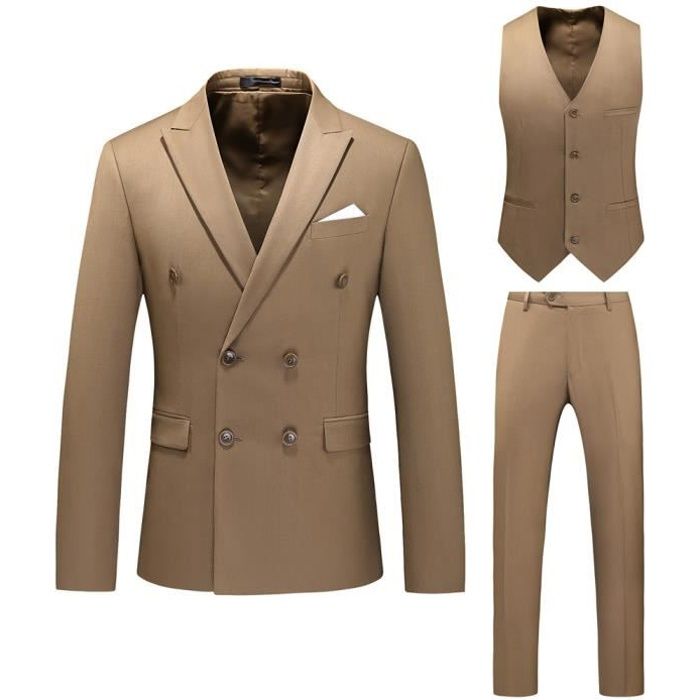 Costume Homme 3 Pièces Slim Fit Smoking Costumes Couleur Pure Double ...
