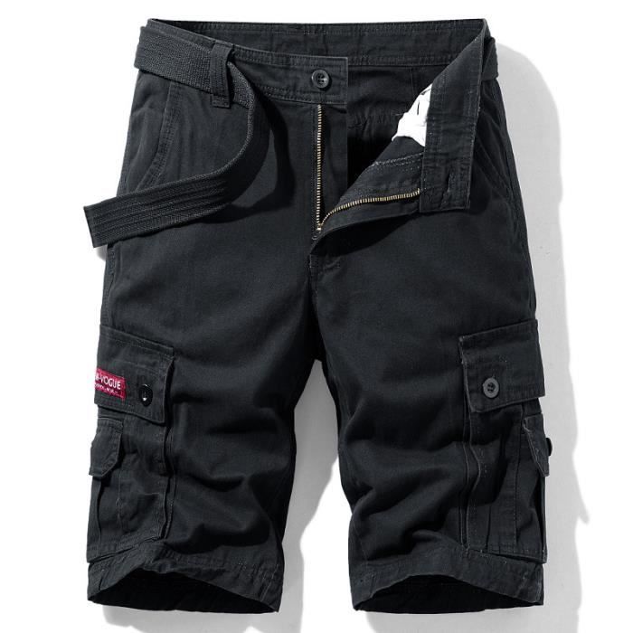 Short Cargo Homme Multipoches Coupe Droite en coton Casual Bermuda Ete ...