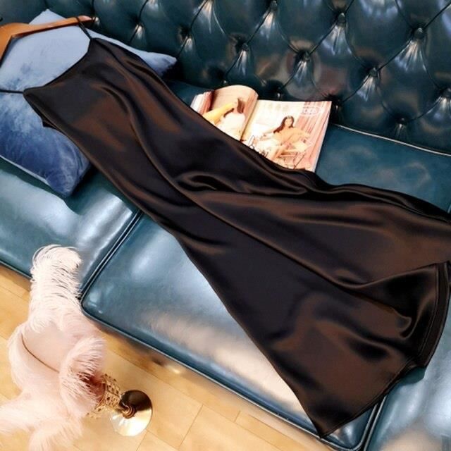 Robe,Robe élégante en Satin pour femmes,col en v,Sexy,sans manches,grande taille,bretelles ...