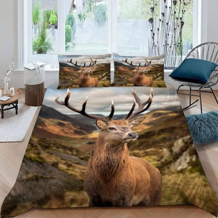 Housse De Couette 220X240 Ado Adulte Parure De Lit Cerf Animal Cerf De La Forêt Housse De ...