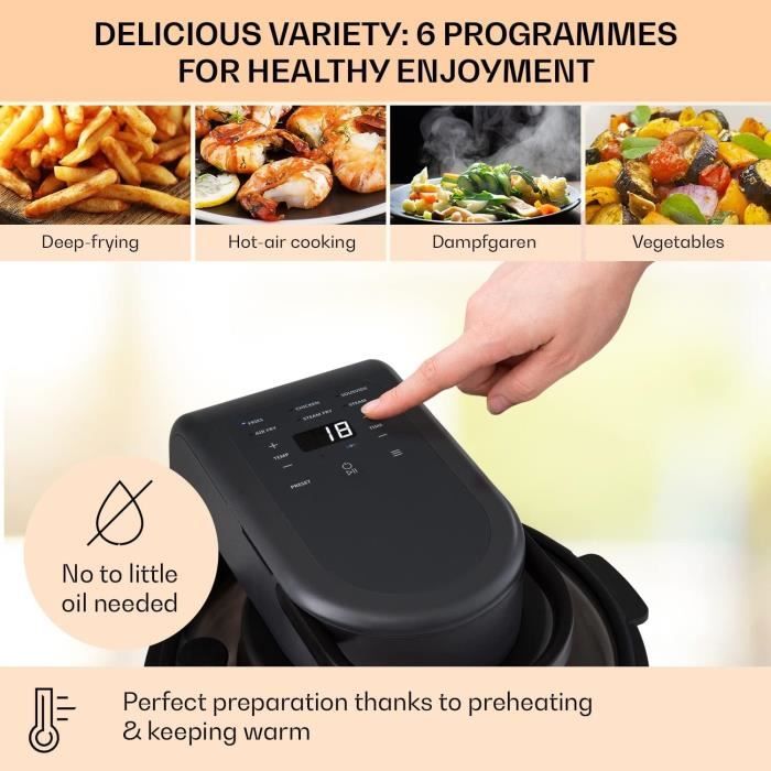 Klarstein Friteuse Sans Huile avec Fonction Vapeur, Friteuse Air Chaud ...
