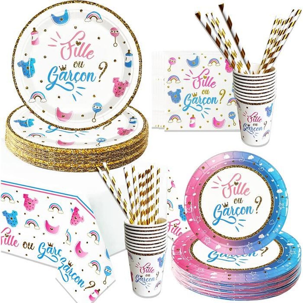 Kit Gender reveal party 20 personnes vaisselle jetable fille ou garçon ...